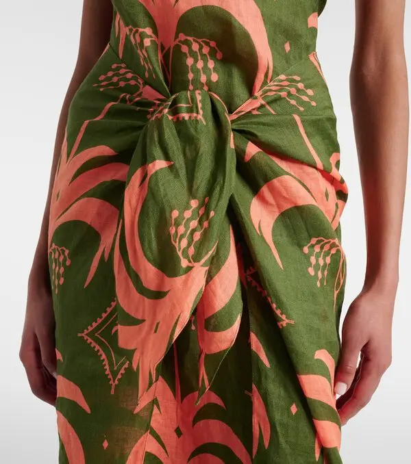 Johanna Ortiz Asymmetric Printed Linen Maxi Dress