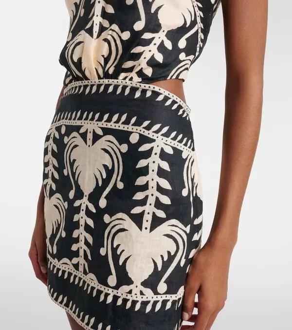 Johanna Ortiz Printed Cutout Mini Dress - Black