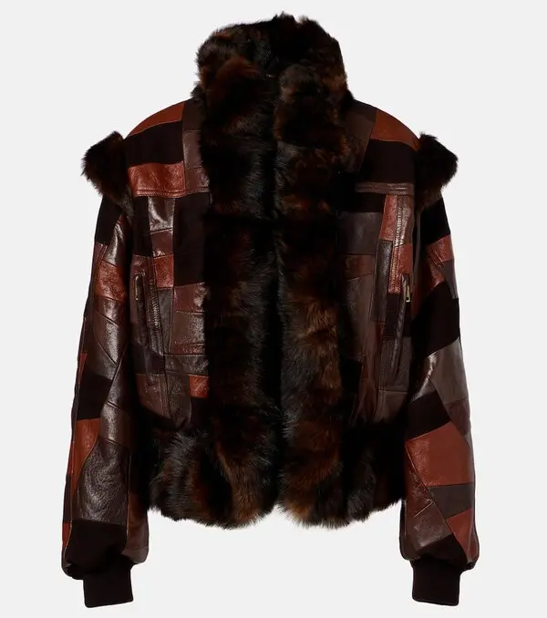 Chloé Shearling-trimmed Leather Bomber Jacket - Brown