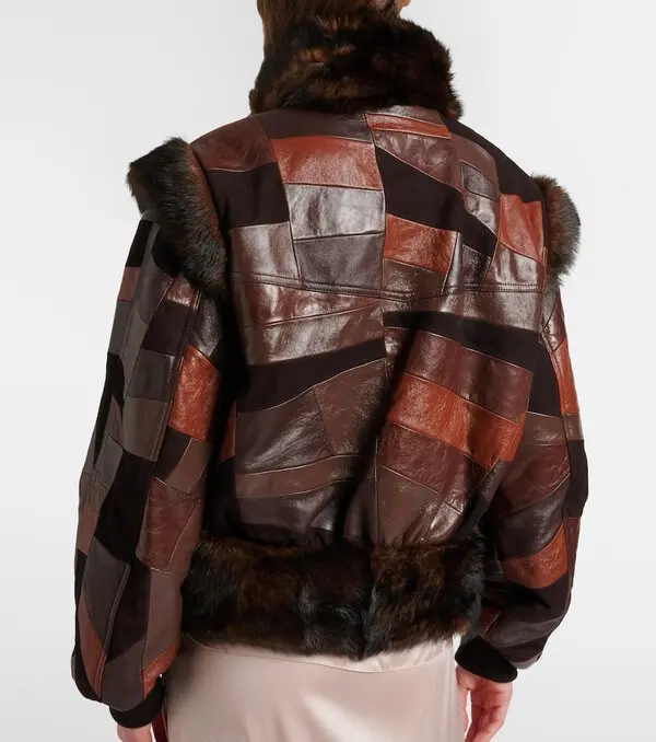 Chloé Shearling-trimmed Leather Bomber Jacket - Brown