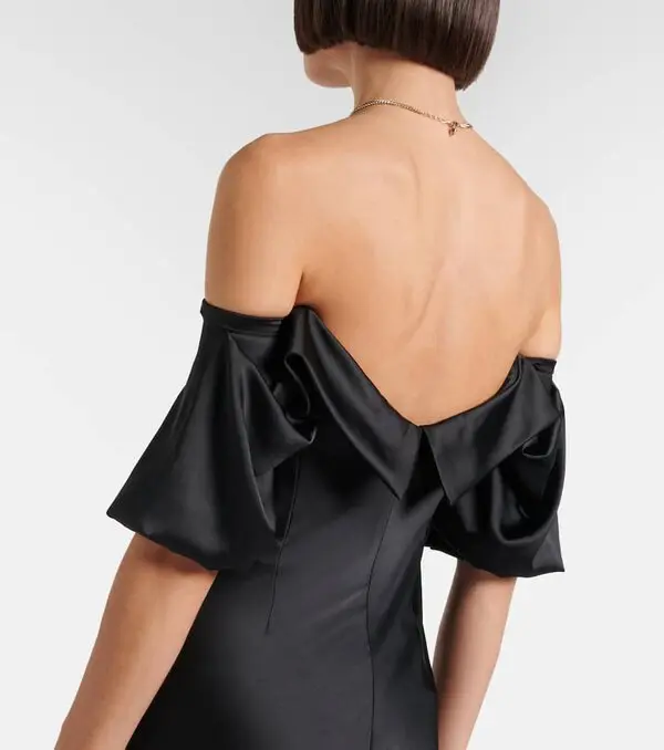 Alexander McQueen Draped Off-shoulder Satin Midi Dress