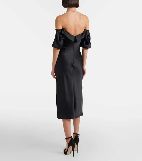 Alexander McQueen Draped Off-shoulder Satin Midi Dress