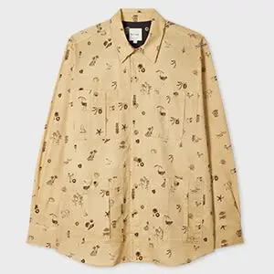 Paul Smith Tan Oversized 'travel' Print Safari Overshirt