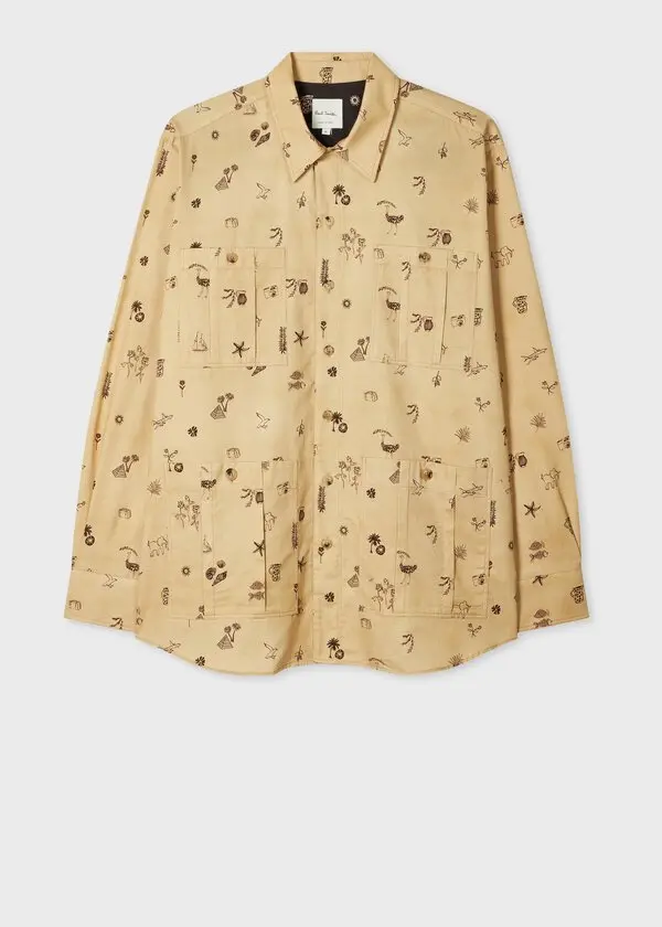 Paul Smith Tan Oversized 'travel' Print Safari Overshirt