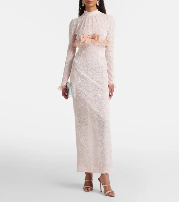 Alessandra Rich Bow-detail Lace Gown - Pink