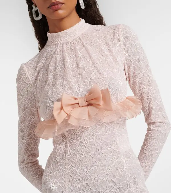 Alessandra Rich Bow-detail Lace Gown - Pink