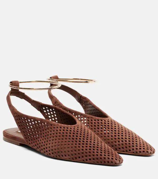 JIL SANDER Perforated Suede Slingback Flats - Brown