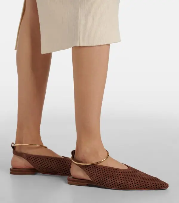 JIL SANDER Perforated Suede Slingback Flats - Brown