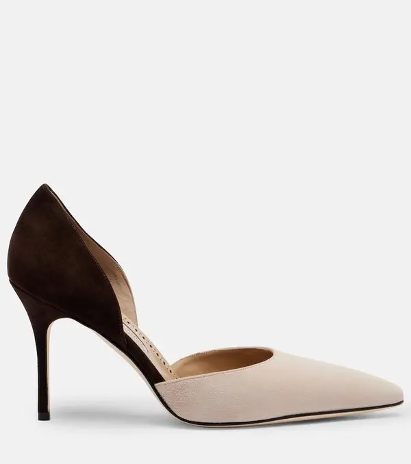 Manolo Blahnik Taylerbinu 90 Suede Pumps - Beige