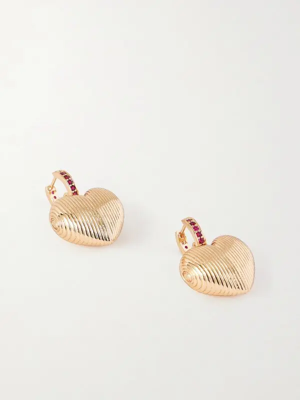 ROXANNE ASSOULIN Textured Heart Crystal Earrings - Gold