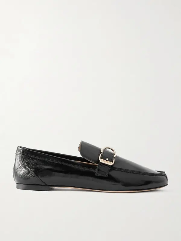 JAMIE HALLER Buckled Glossed-leather Loafers