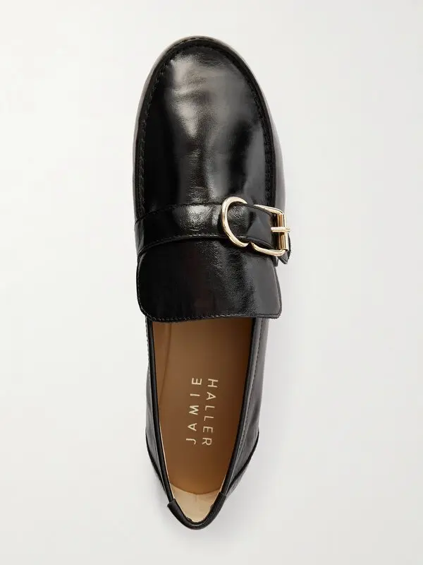 JAMIE HALLER Buckled Glossed-leather Loafers