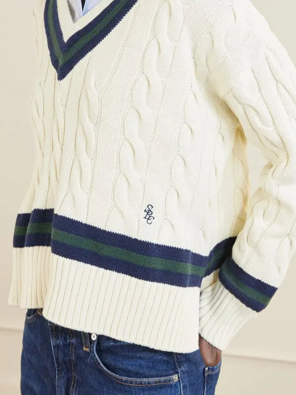 SPORTY & RICH Striped Cable-knit Cotton Sweater