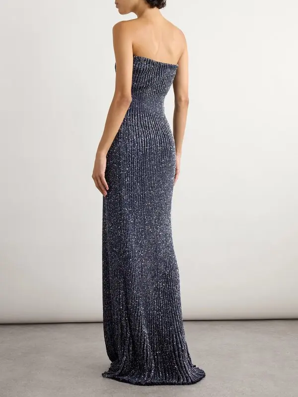 Alaïa Strapless Sequin-embellished Ribbed-knit Gown