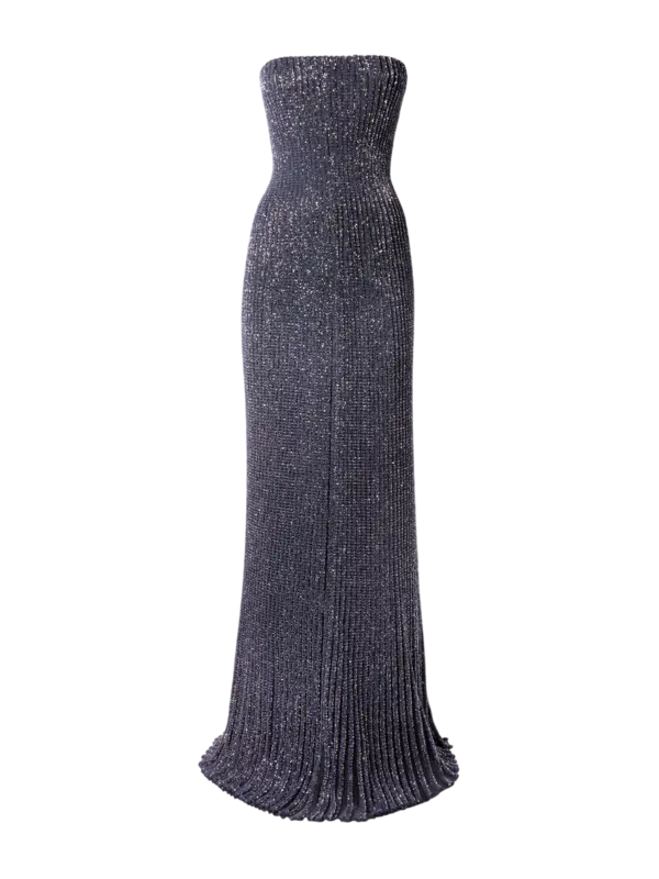 Alaïa Strapless Sequin-embellished Ribbed-knit Gown - Blue