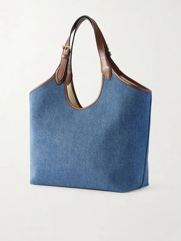 Versace La Medusa Leather-trimmed Denim Tote - Blue
