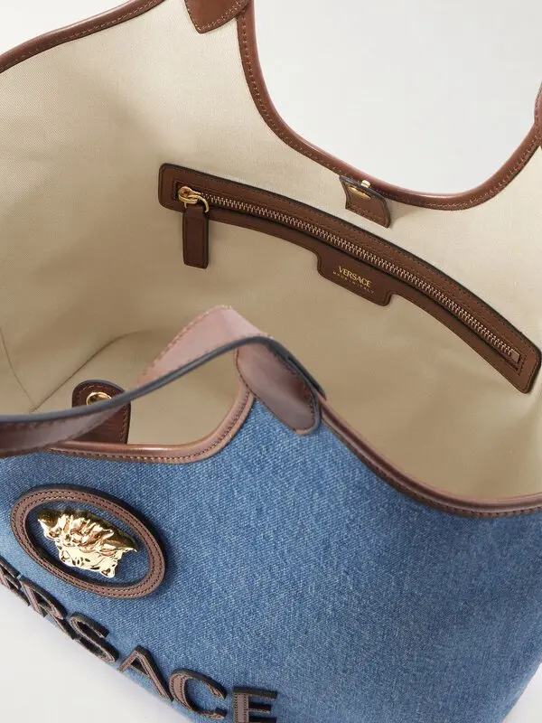 Versace La Medusa Leather-trimmed Denim Tote - Blue