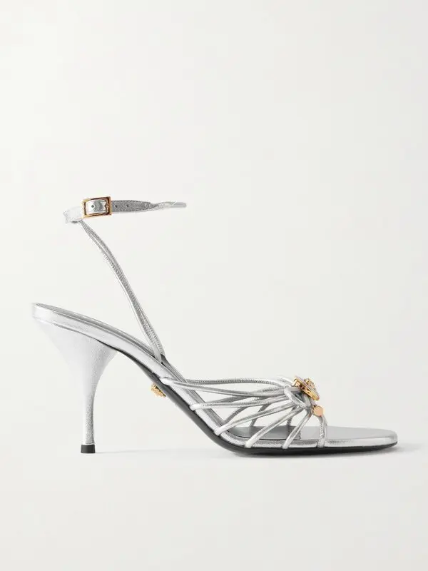 Versace Embellished Metallic Leather Sandals