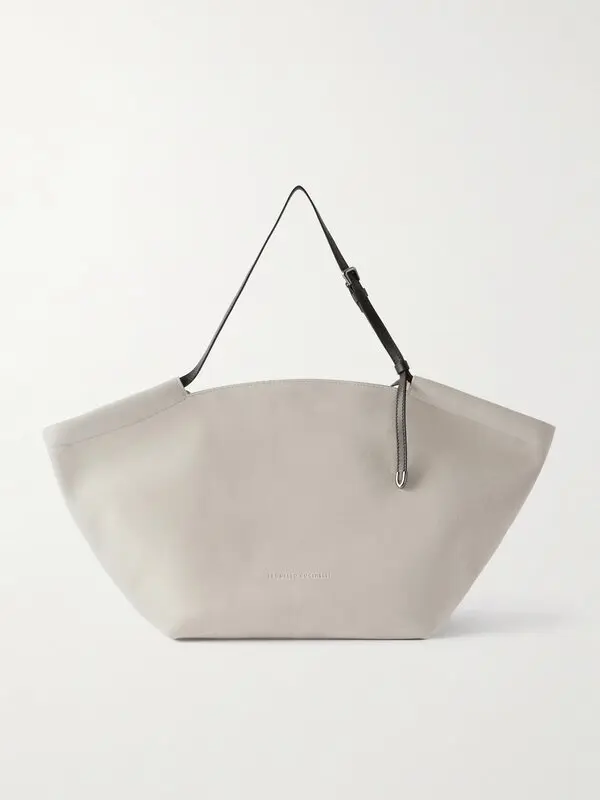Brunello Cucinelli Leather-trimmed Suede Tote - Ivory