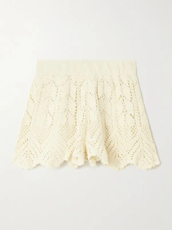 Zimmermann Awaken Scalloped Crocheted Cotton Shorts - Cream