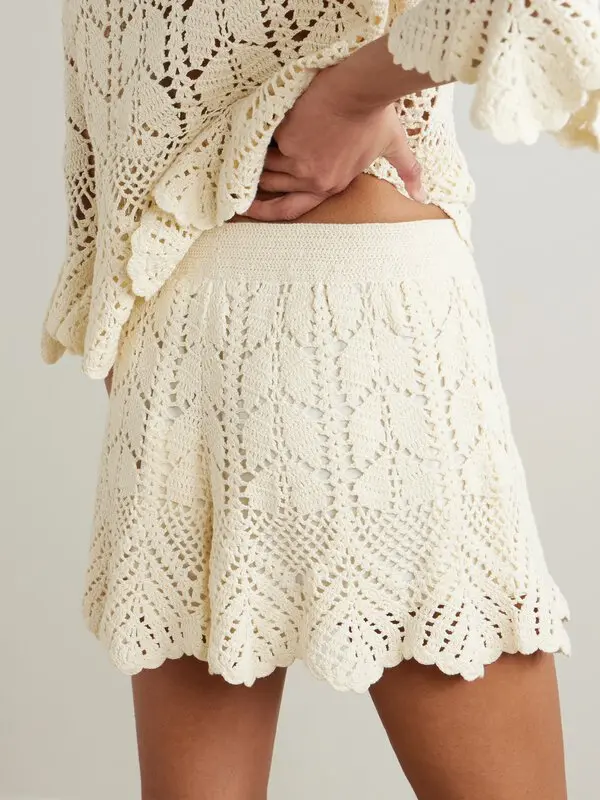 Zimmermann Awaken Scalloped Crocheted Cotton Shorts - Cream