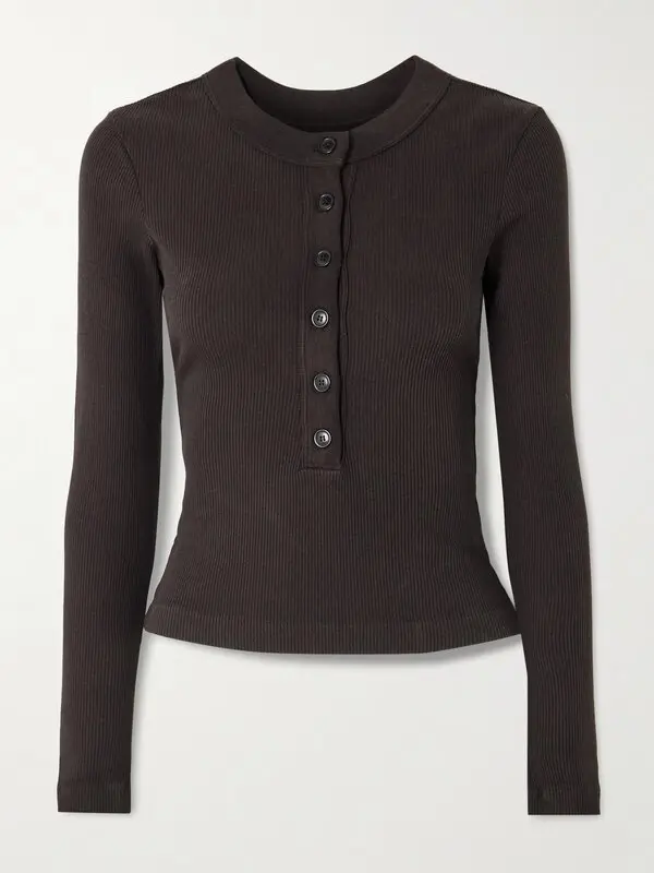 Citizens Of Humanity Varra Ribbed Henley Top - Brown