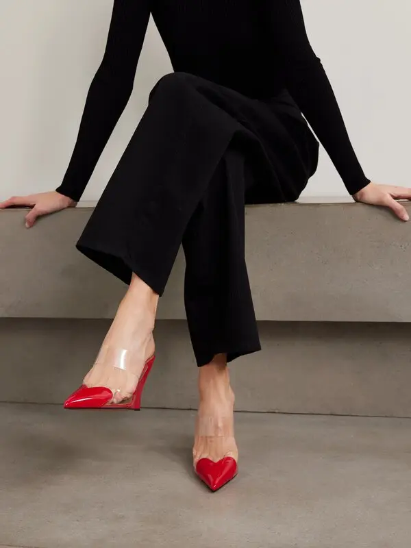 Alaïa Le Caur Patent-leather And Pvc Wedge Mules - Red