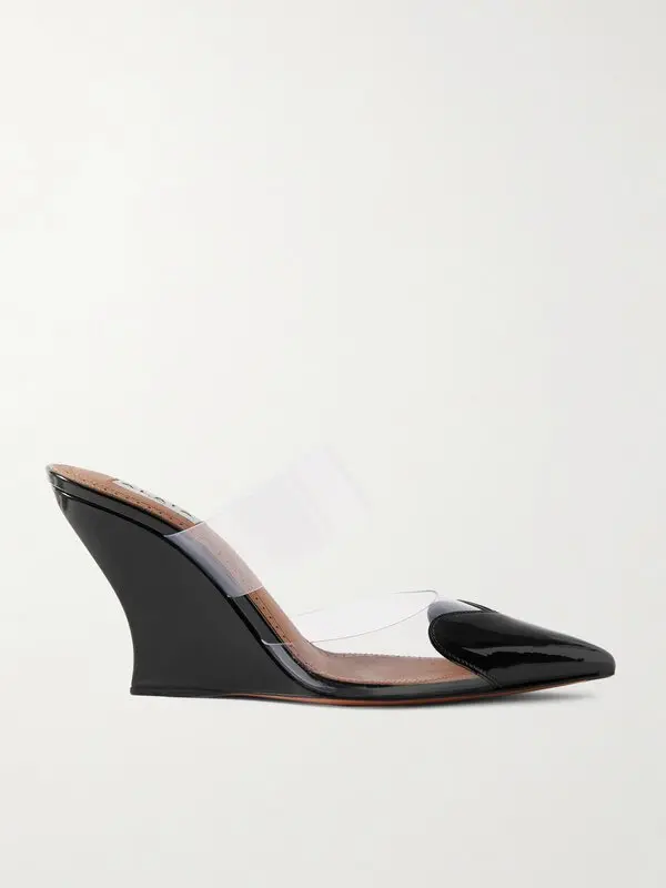 Alaïa Le Caur Patent-leather And Pvc Wedge Mules - Black