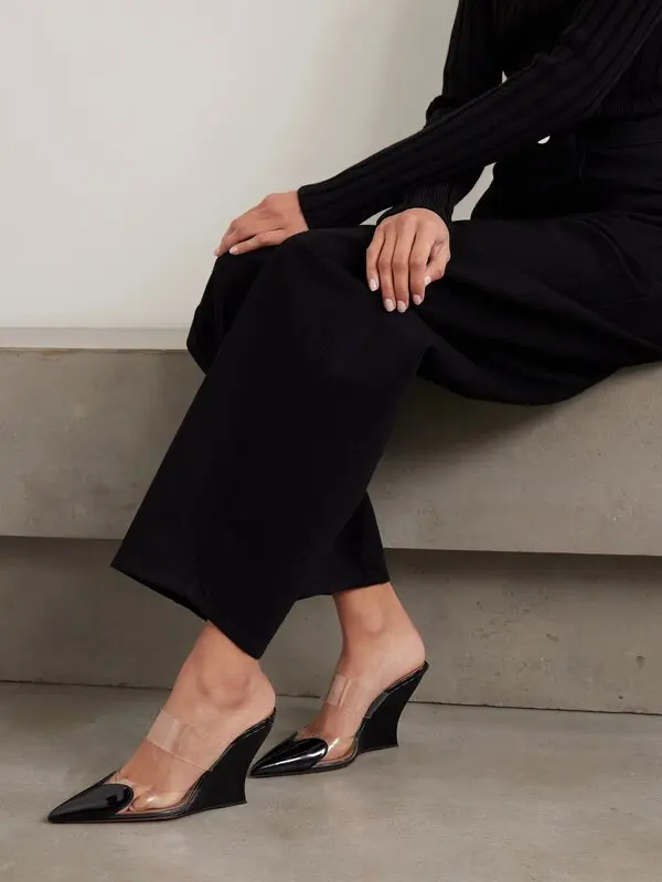 Alaïa Le Caur Patent-leather And Pvc Wedge Mules - Black