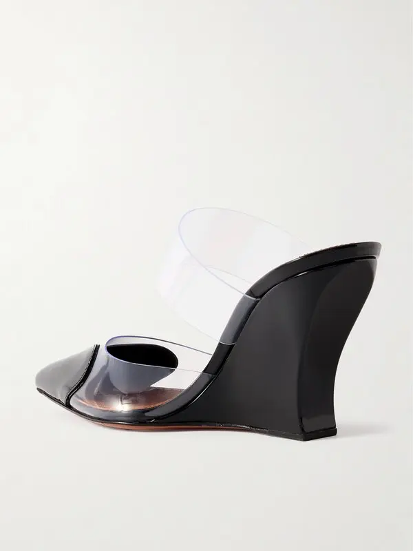 Alaïa Le Caur Patent-leather And Pvc Wedge Mules - Black