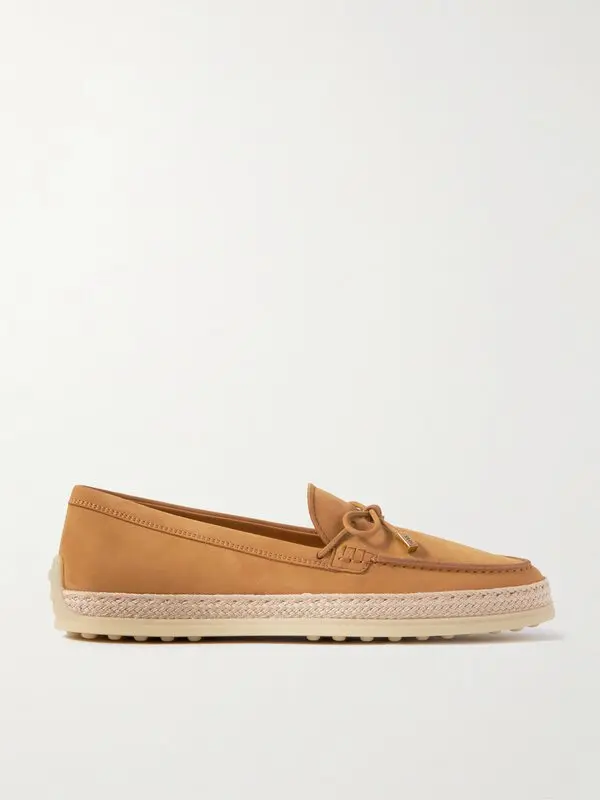TOD'S Gomma Raffia-trimmed Suede Loafers - Brown