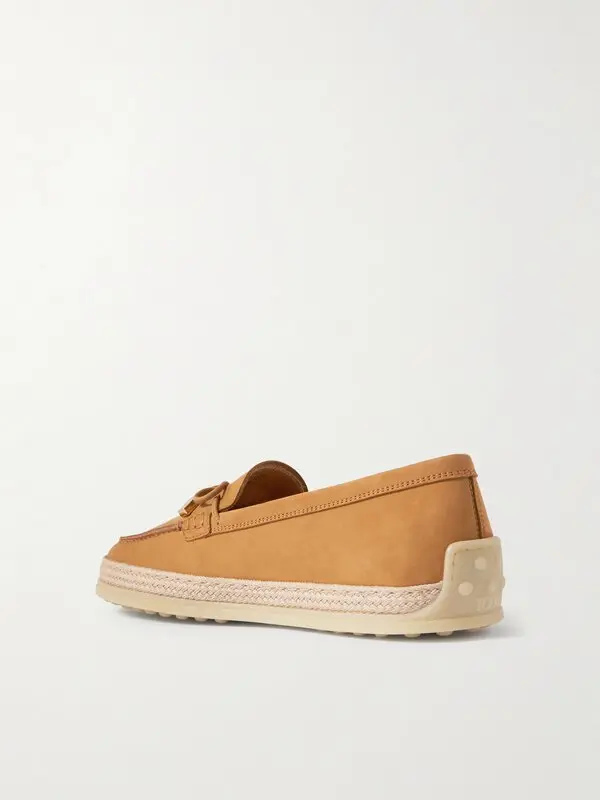 TOD'S Gomma Raffia-trimmed Suede Loafers - Brown
