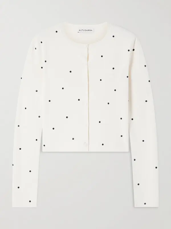 Altuzarra Dorrie Cropped Crystal-embellished Knitted Cardigan - Neutrals