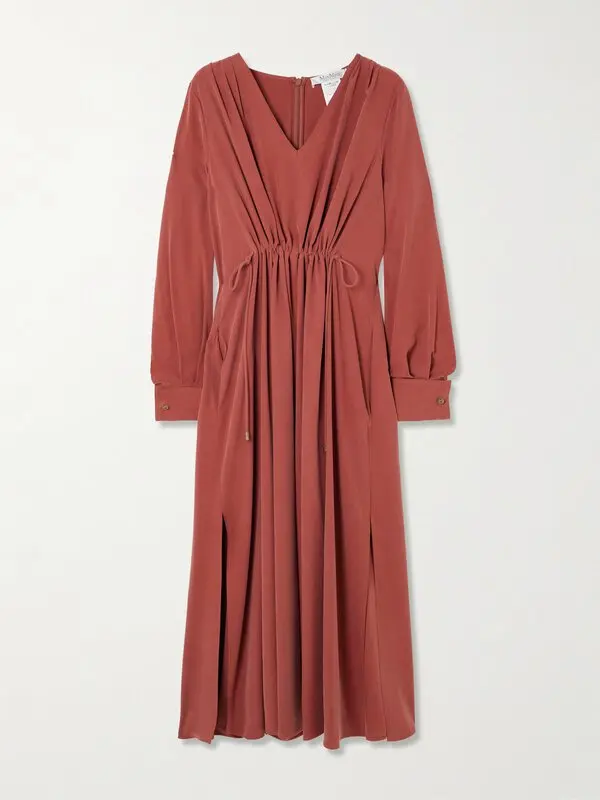 Max Mara Gathe Silk Midi Dress - Red