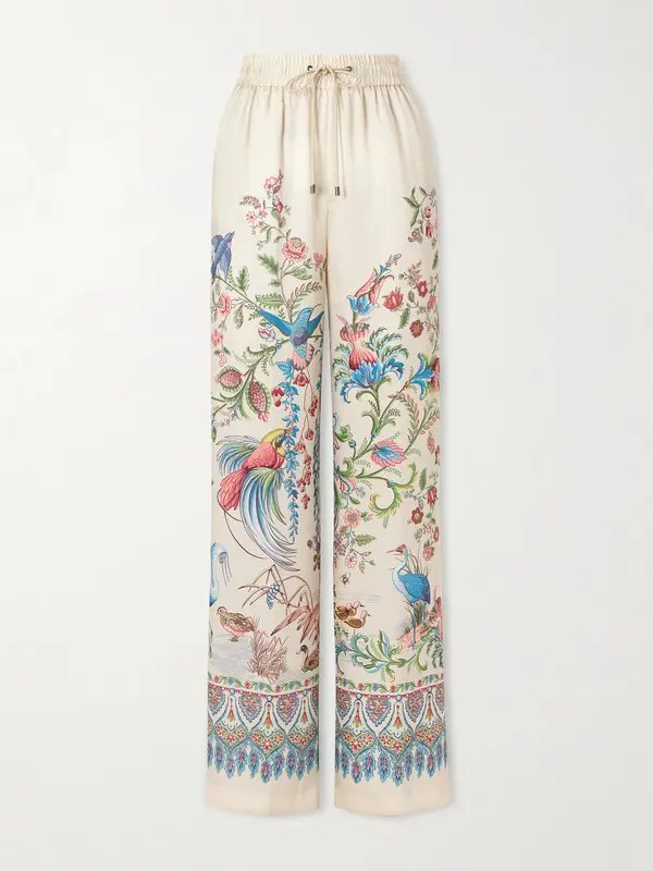 Etro Printed Satin-twill Wide-leg Pants - White