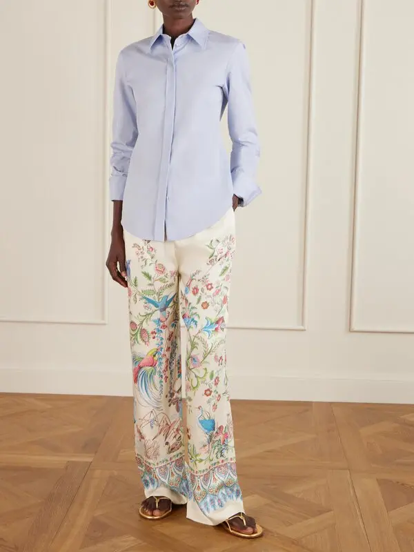 Etro Printed Satin-twill Wide-leg Pants - White