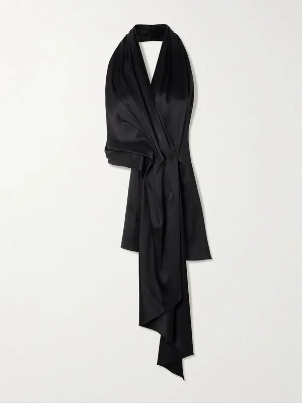 HEIRLOME Barbara Gathered Draped Silk-satin Halterneck Blouse