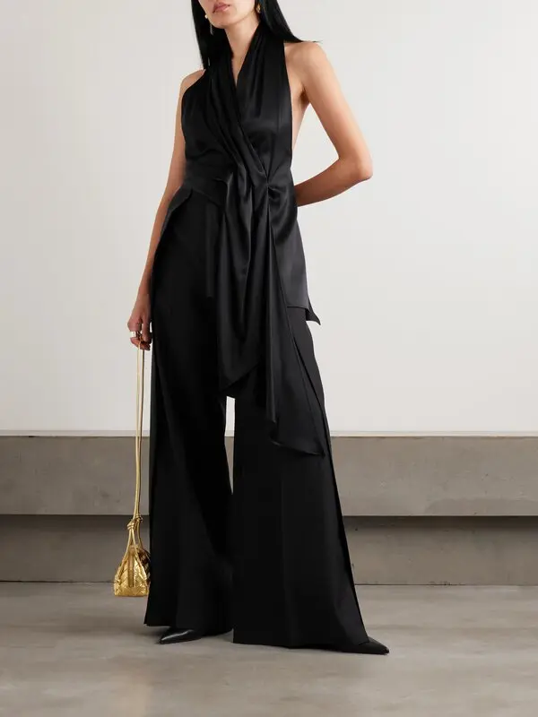 HEIRLOME Barbara Gathered Draped Silk-satin Halterneck Blouse