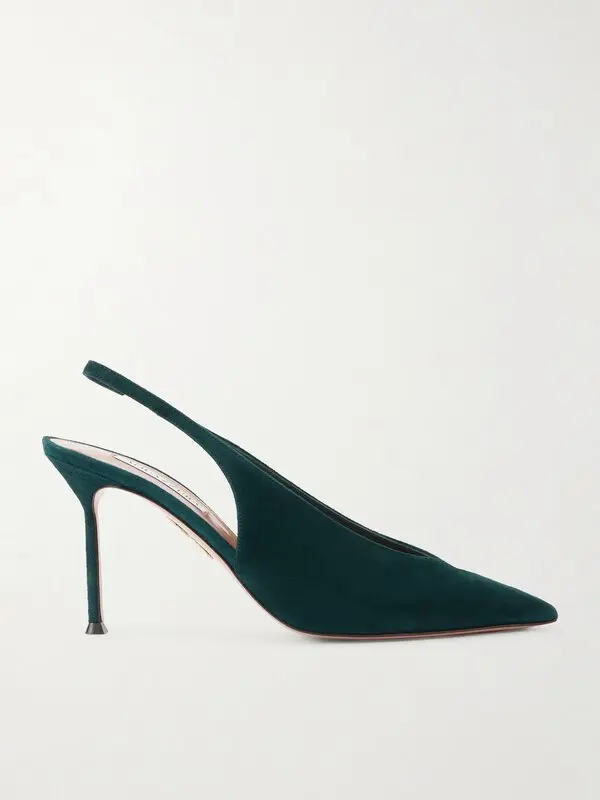 AQUAZZURA Voltaire 85 Suede Slingback Pumps - Green