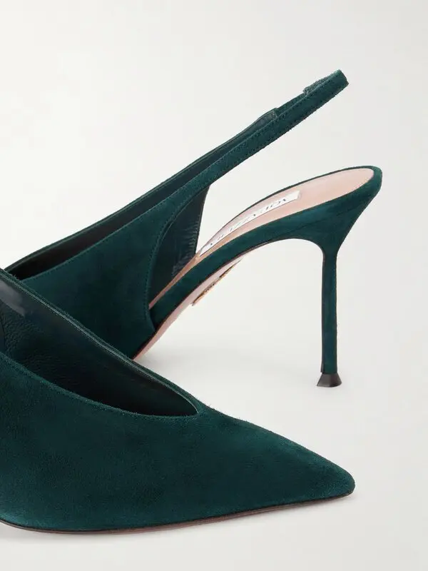 AQUAZZURA Voltaire 85 Suede Slingback Pumps - Green