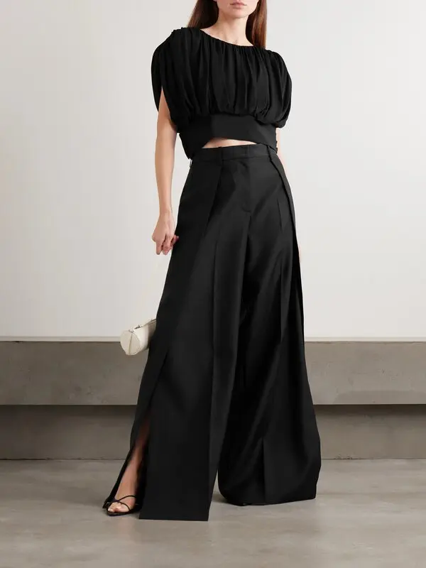 HEIRLOME Tova Pleated Wool And Silk-blend Faille Wide-leg Pants