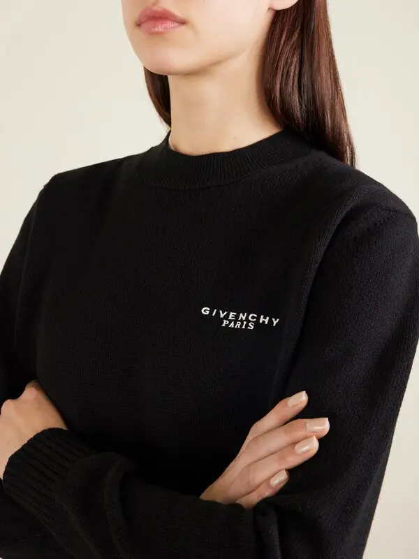 Givenchy Embroidered Wool And Cashmere-blend Sweater - Black