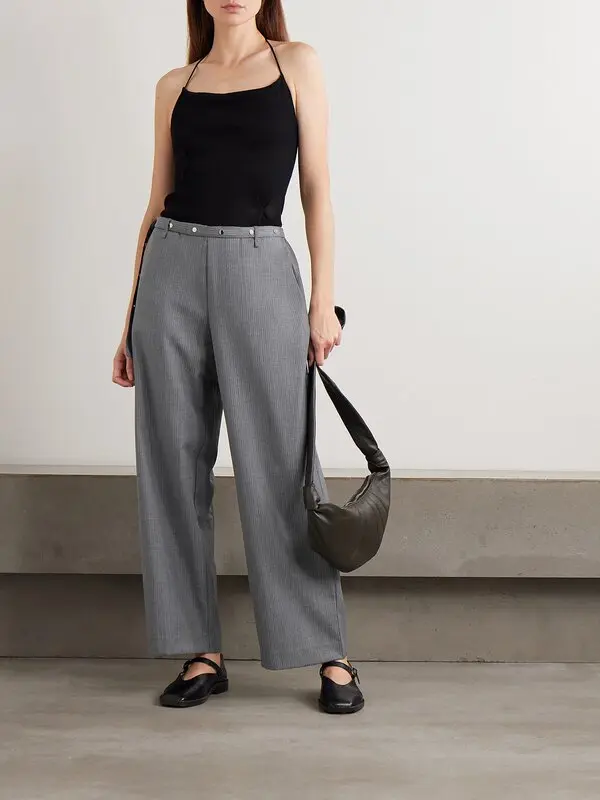 DEIJI STUDIOS Belted Pinstriped Wool Pants