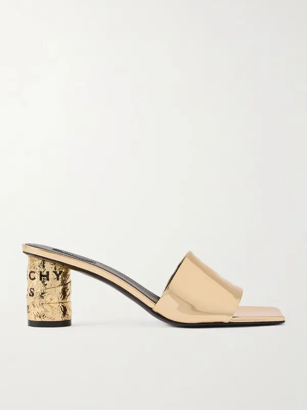 Givenchy Tape Metallic Leather Mules - Gold