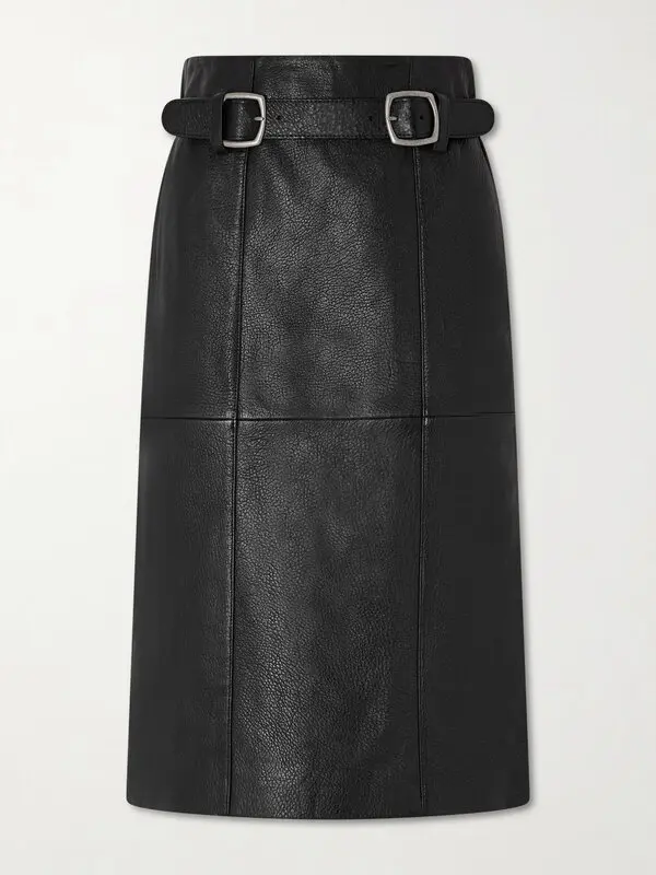 Sea Gwen Belted Paneled Textured-leather Midi Skirt