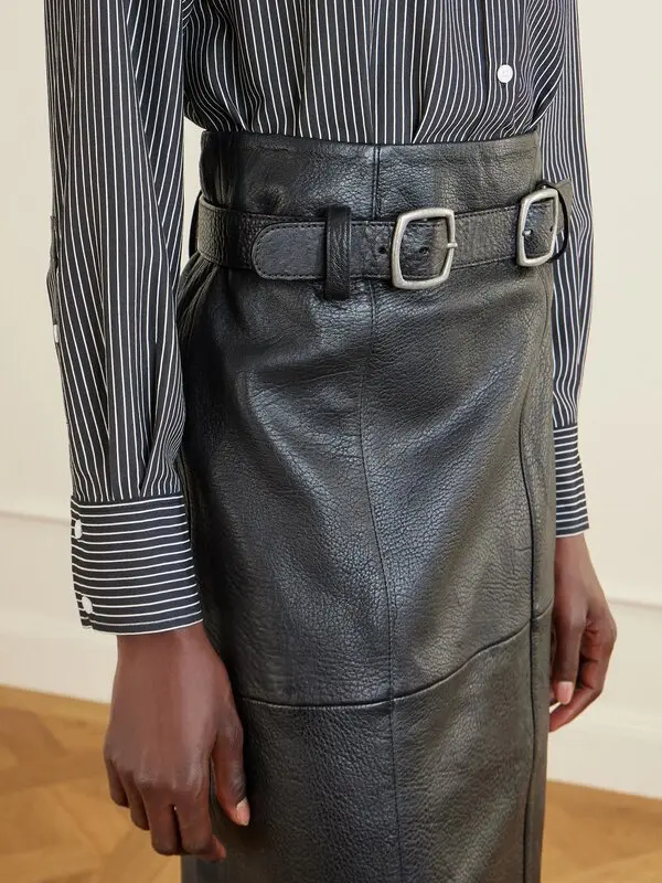 Sea Gwen Belted Paneled Textured-leather Midi Skirt