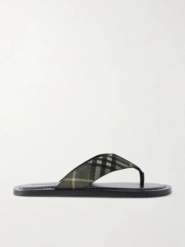 Burberry Pavillon Leather-trimmed Checked Jacquard Sandals - Gray
