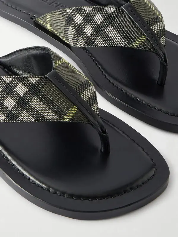 Burberry Pavillon Leather-trimmed Checked Jacquard Sandals