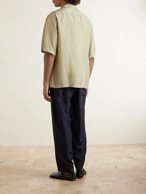 Barena Venezia Tapered Garment-dyed Silk Trousers - Blue