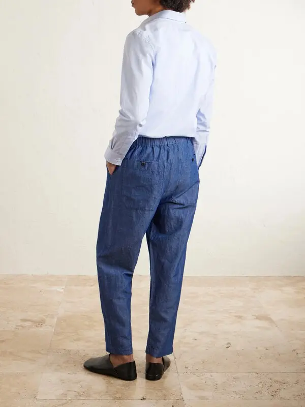 Barena Venezia Tapered Linen And Cotton-blend Trousers - Blue